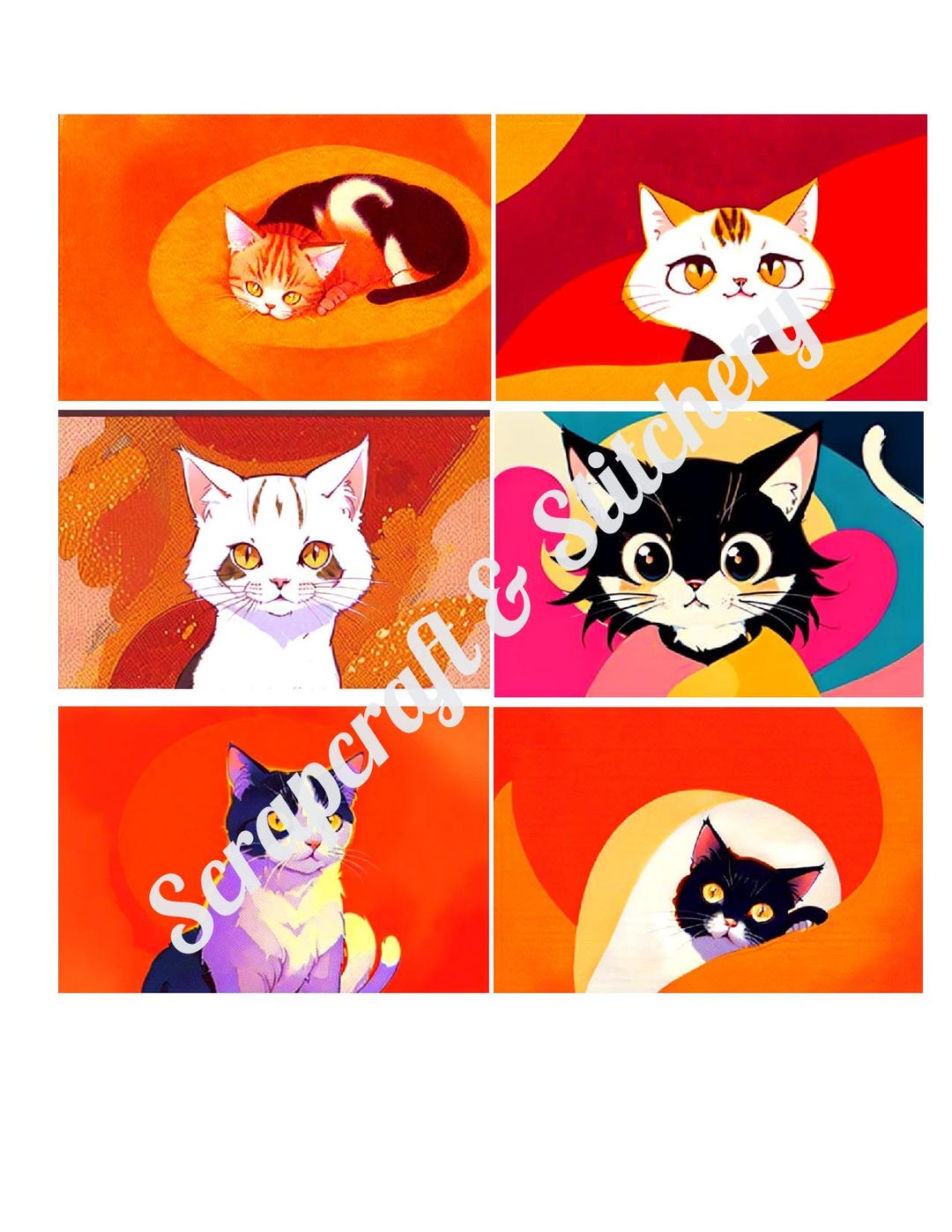 Groovy Cats Digital File, PDF With 3 Sheets of Groovy Cat Images Junk ...