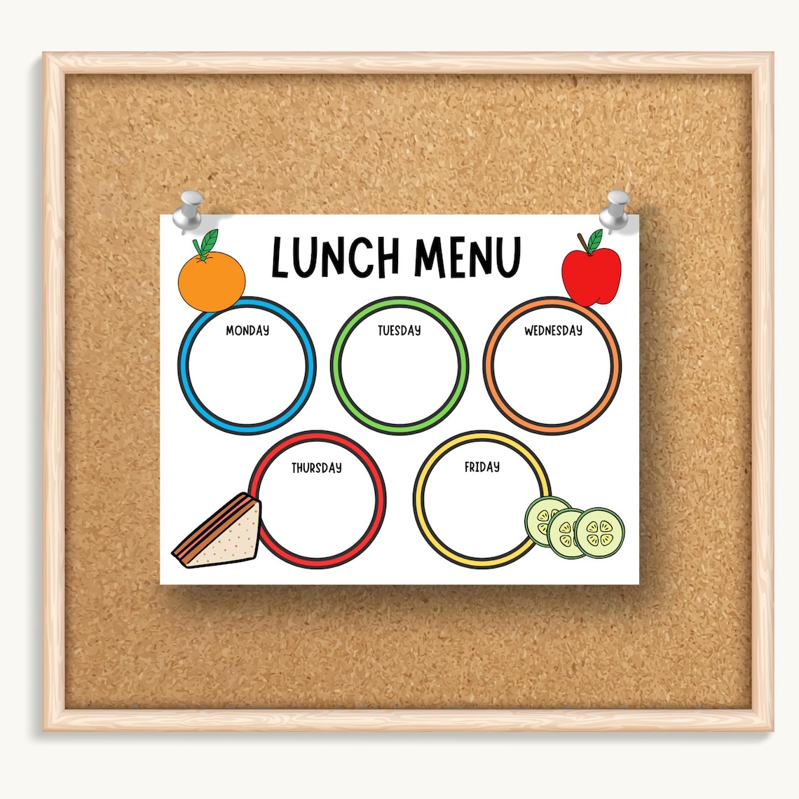 Printable Back to School Lunch Menu for Kids, Weekly Lunch Planner ...