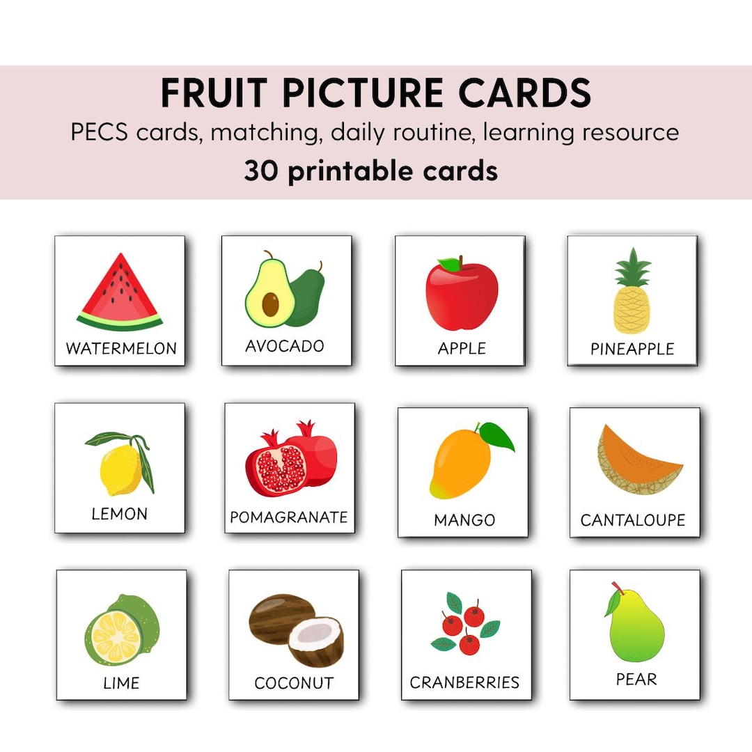 Fruit Vocabulary Picture Cards, Printable Flashcards, No Prep Therapy ...
