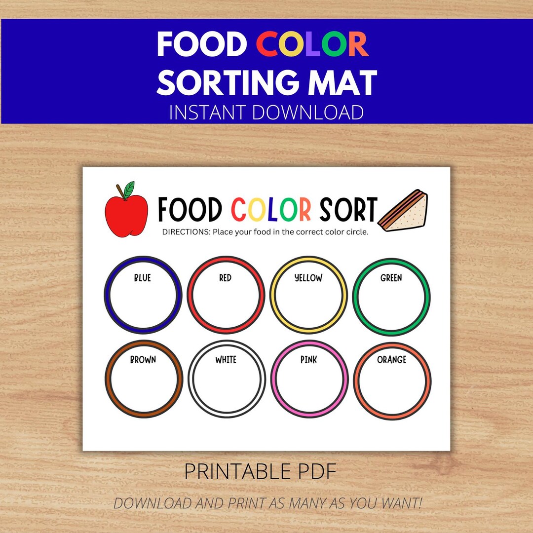 Food Color Sorting Printable for Kids, Preschool Color Activities ...