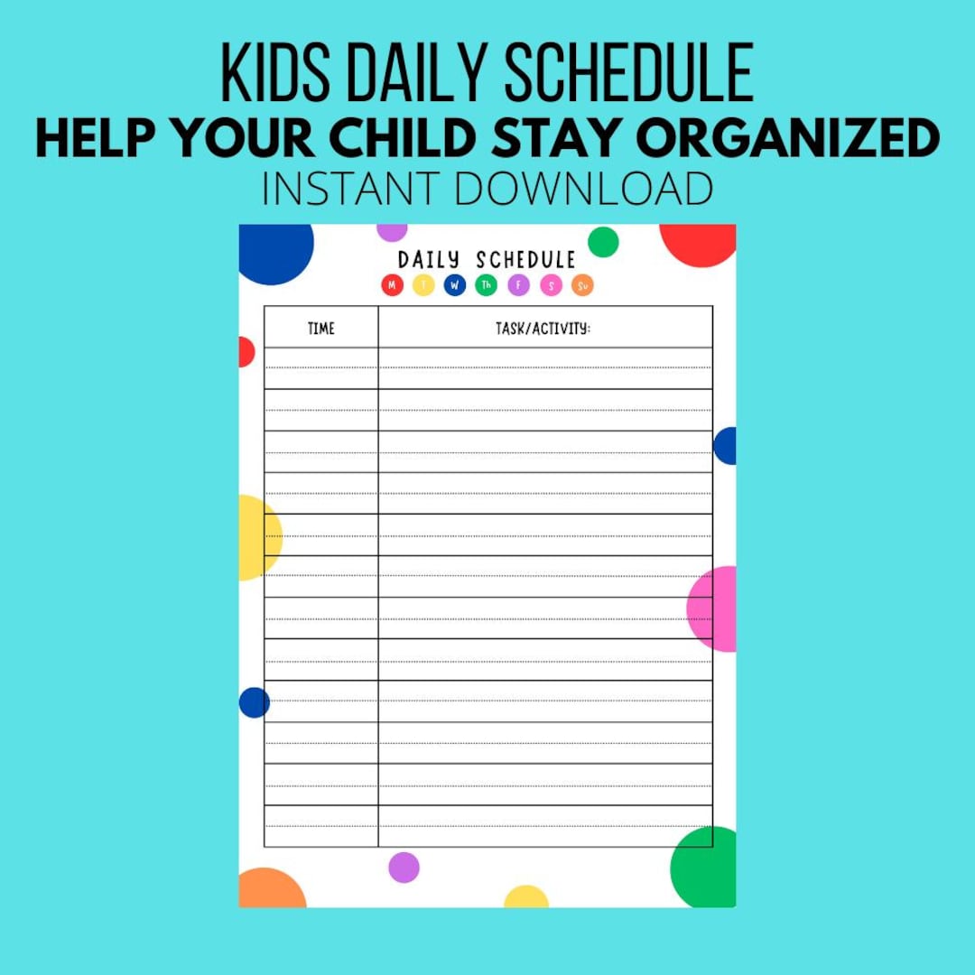Kids Daily Schedule, Kids to Do List, Kids Organization, Schedule ...