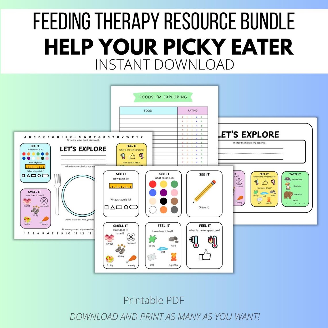 Feeding Therapy Printable Bundle: Picky Eating Visuals & Food Exposure ...