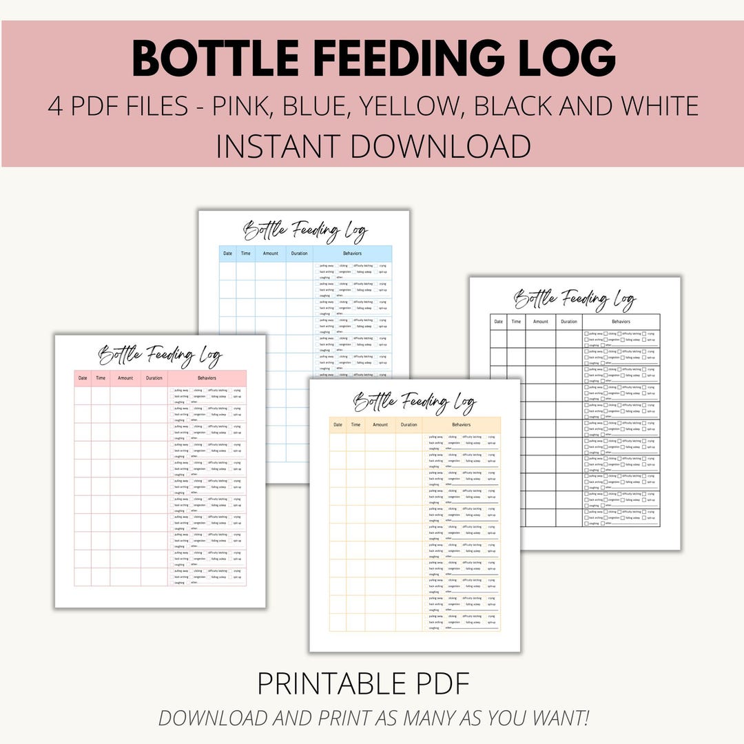 Printable Bottle Feeding Log, Baby Feeding Tracker, Baby Feeding ...