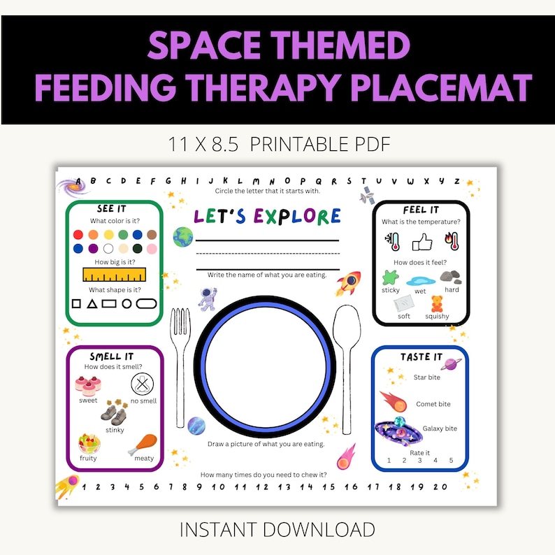 Space Themed Feeding Therapy Printable Placemat - Etsy