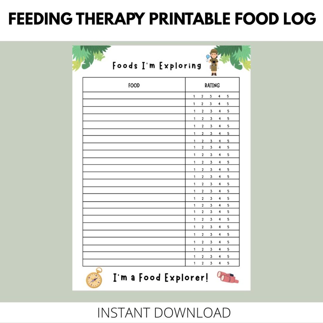 Feeding Therapy Food Log, Food Explorer Log, No Prep Feeding Therapy ...