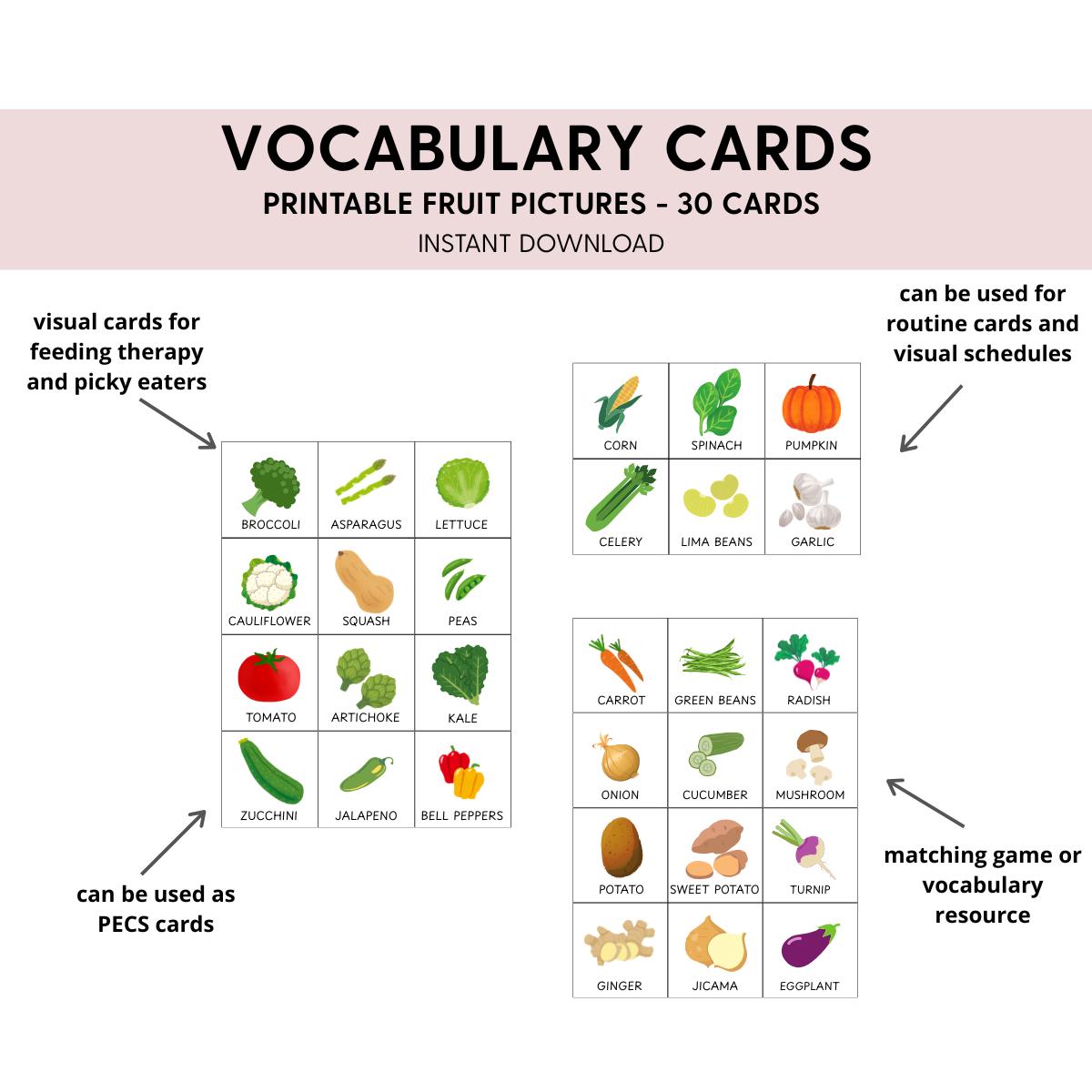 Vegetable Picture Cards: 30 Printable Vocabulary Cards (PDF) - Etsy