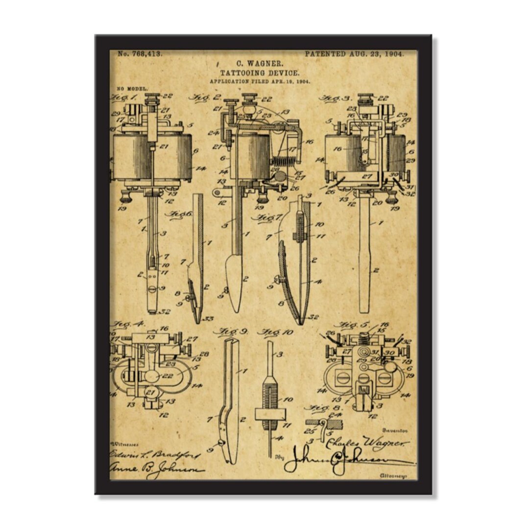 Tattooing Device Patent Schematic Circa 1904 Airframe Photo Tile - Etsy