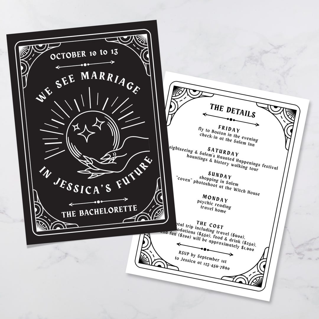 Crystal Ball Tarot Card Themed Bachelorette Invitation & Itinerary ...