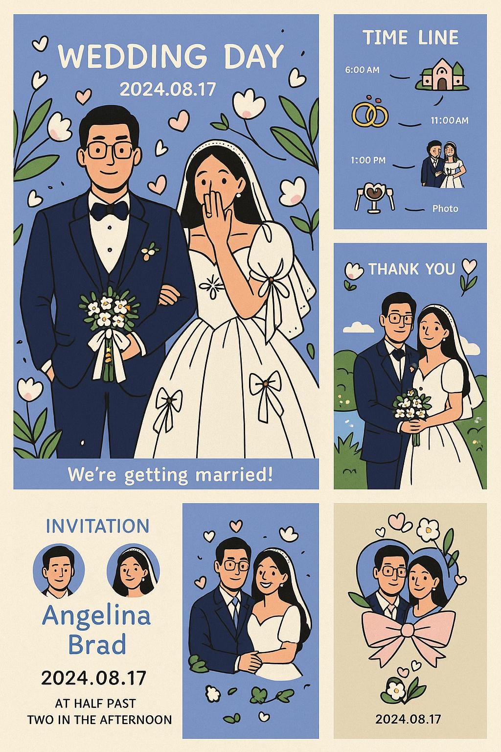Personalized Cartoon Wedding Invitation: Custom Couple Portrait ...