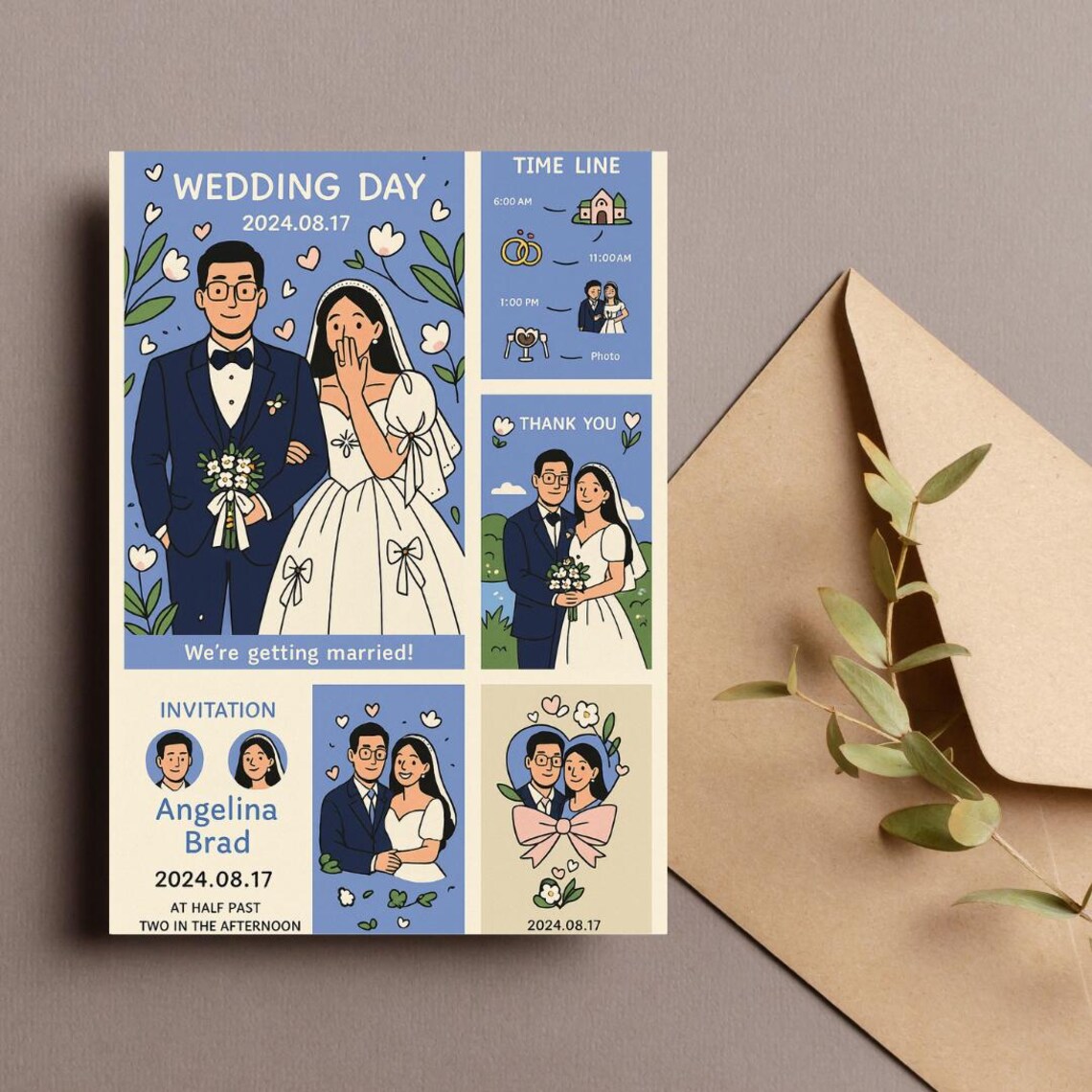 Personalized Cartoon Wedding Invitation: Custom Couple Portrait ...