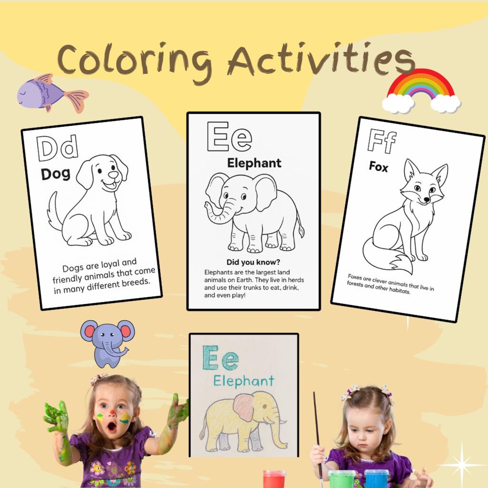 Printable Animal Alphabet Coloring Pages for Kids | A to Z Cute Animal ...