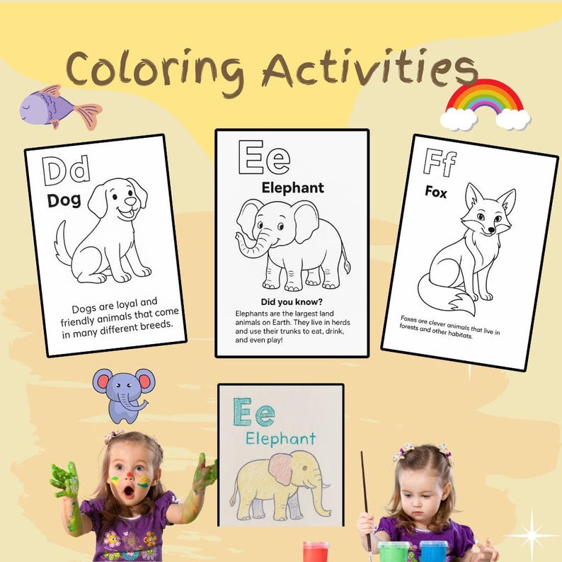 Printable Animal Alphabet Coloring Pages for Kids | A to Z Cute Animal ...