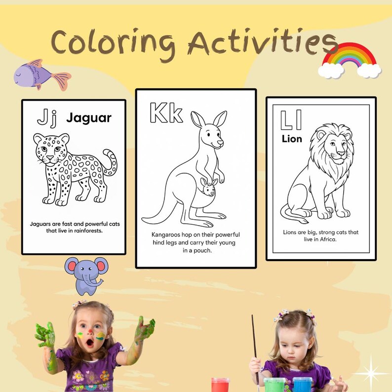 Printable Animal Alphabet Coloring Pages for Kids | A to Z Cute Animal ...