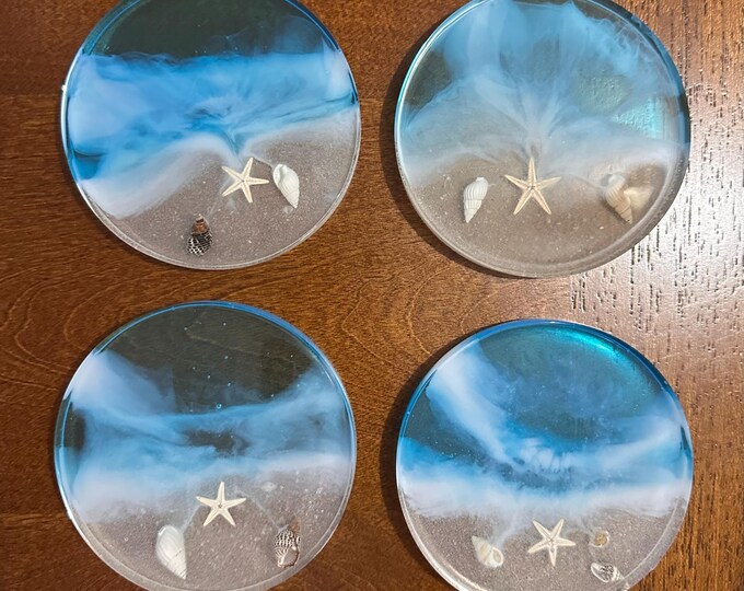 Handcrafted Resin Ocean Theme Coasters With Holder - Set of 4 - Etsy
