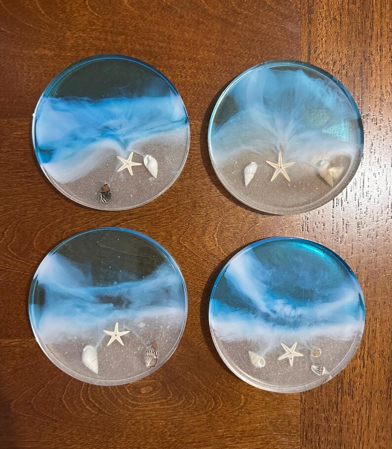 Ocean Resin Beach Coaster | Handmade Beach Drink Coasters | Coastal ...