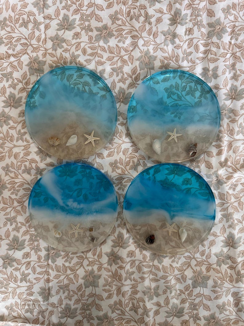 Ocean Resin Beach Coaster | Handmade Beach Drink Coasters | Coastal ...