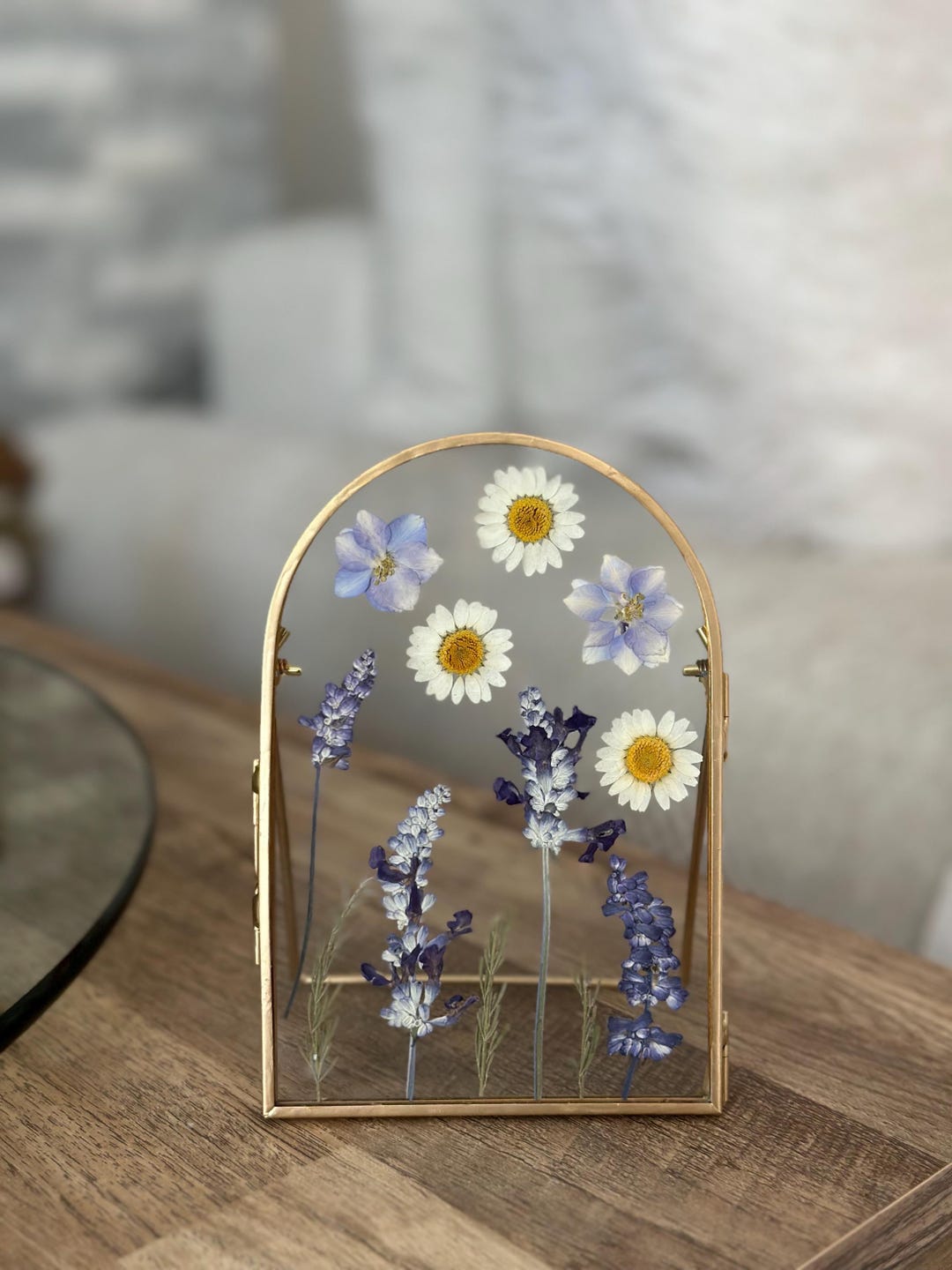 Pressed Flower Glass Frame Art - White & Purple Florals : Handmade ...