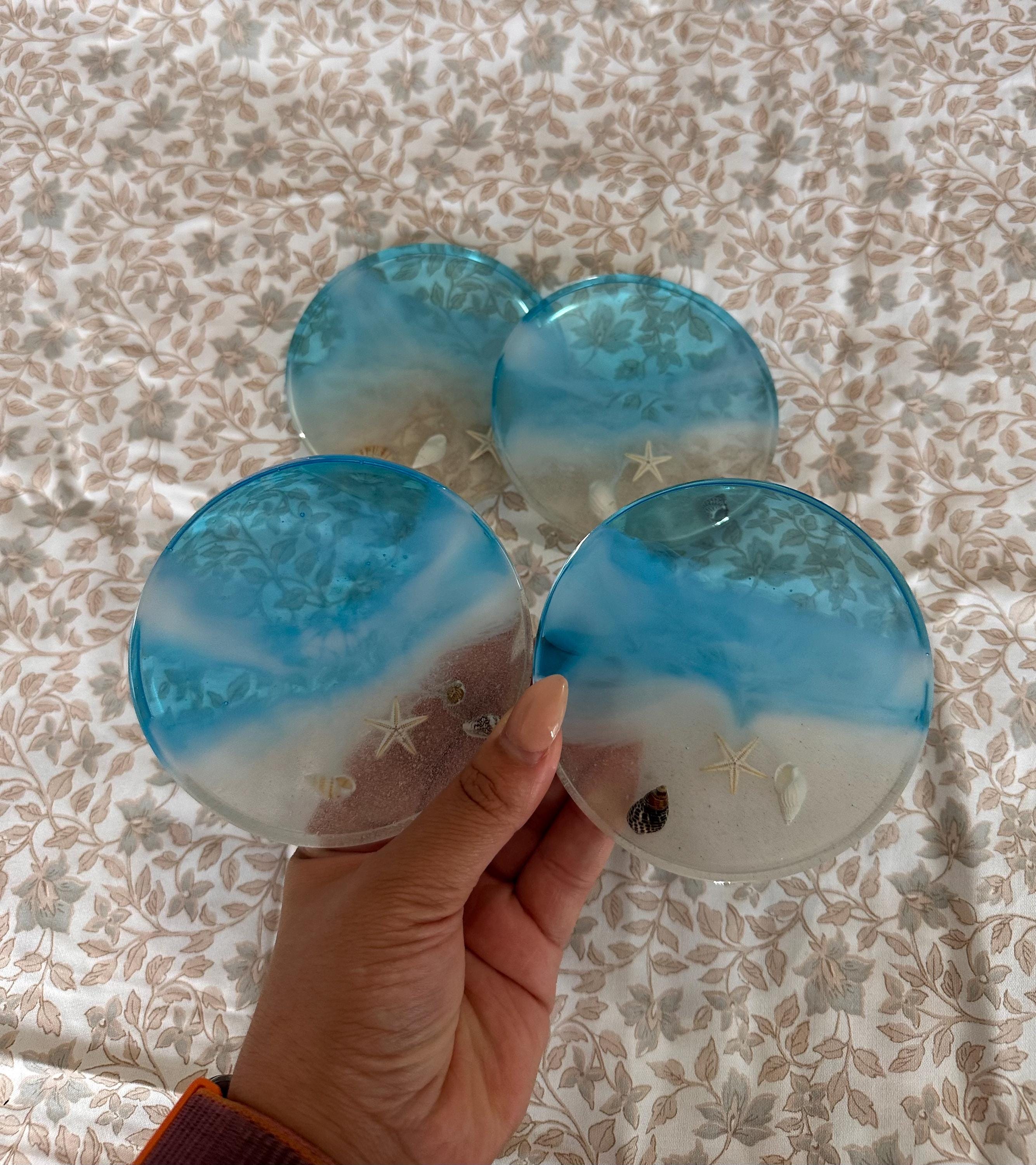 Ocean Resin Beach Coaster | Handmade Beach Drink Coasters | Coastal Decor- Sea Shells, Unique ...