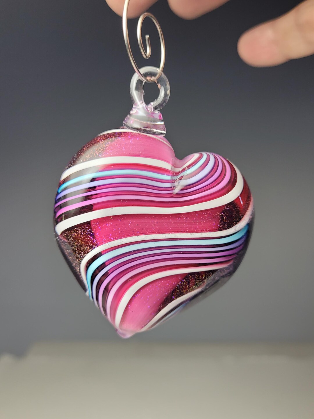 Handmade Ruby Hanging Glass Heart With Dichroic -- Glass Christmas ...