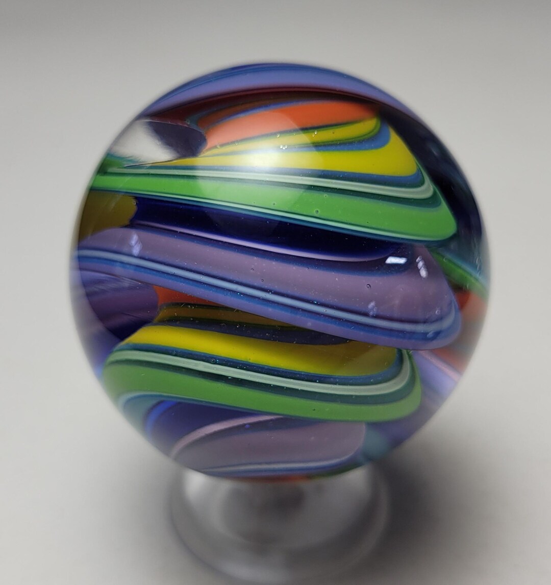 Contemporary Handmade Art Glass Marble -- 2" Rainbow Ribbon Marble ...