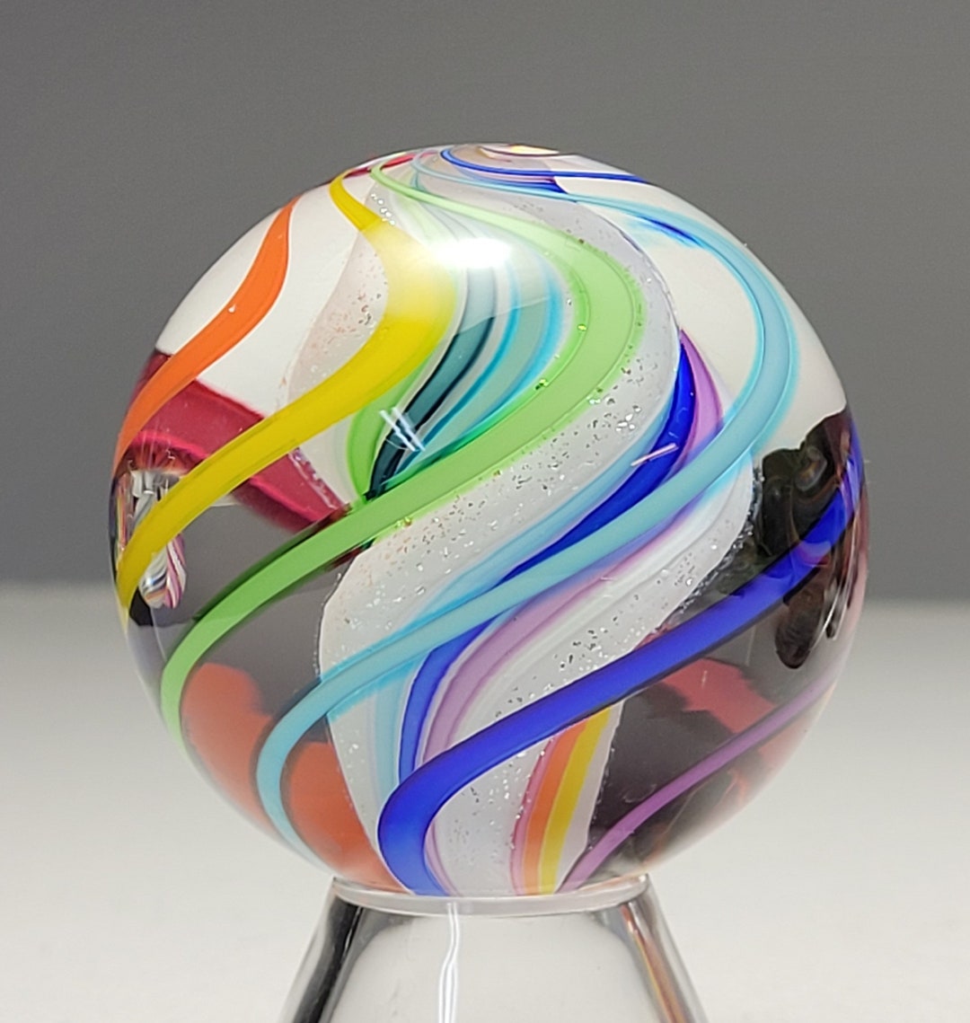1.85 Rainbow Reverse Twist Marble With Silver Dichroic Core Toseland ...