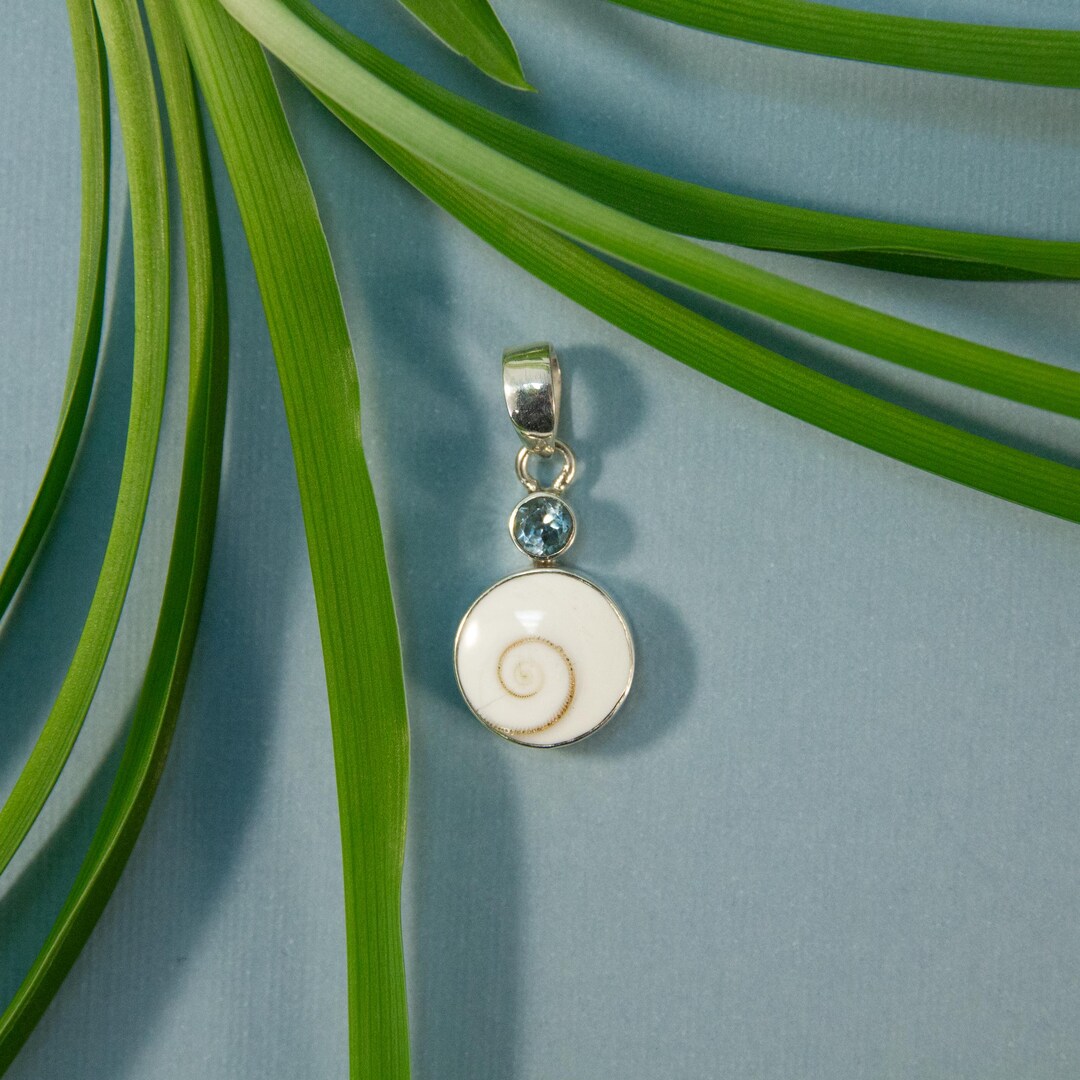 Petite Eye of Shiva and Blue Topaz Pendant ~ Operculum Shell in ...
