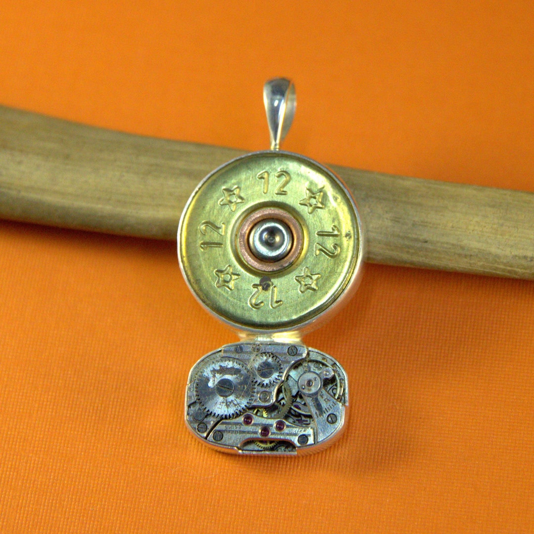 Watch Movement and Shotgun Shell Pendant ~ Sterling Silver, Upcycled ...