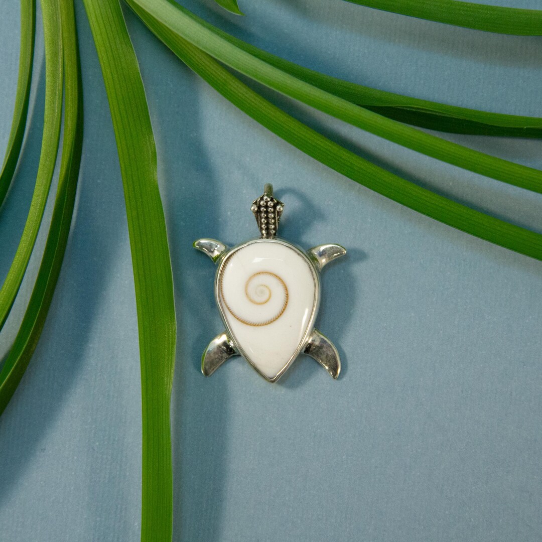 Eye of Shiva Turtle Pendant ~ Teardrop Operculum Shell in Sterling ...
