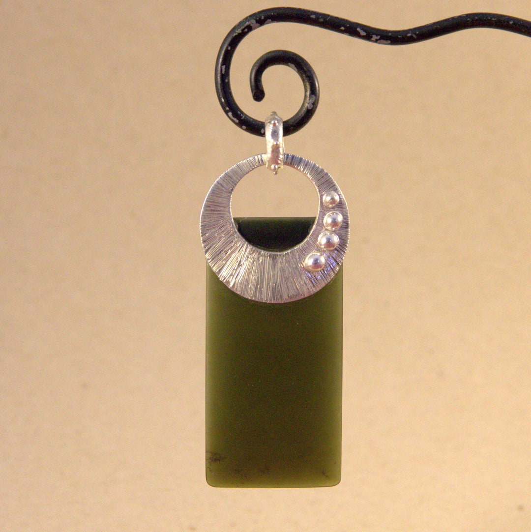 Large Jade Pendant ~ Thin Cut Rectangular Jade in 925 Sterling Silver ...