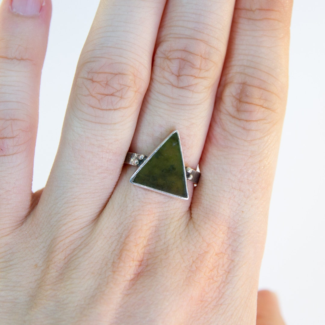 Petite Triangle Jade Ring ~ Tribal Style Sterling Silver Ring With ...