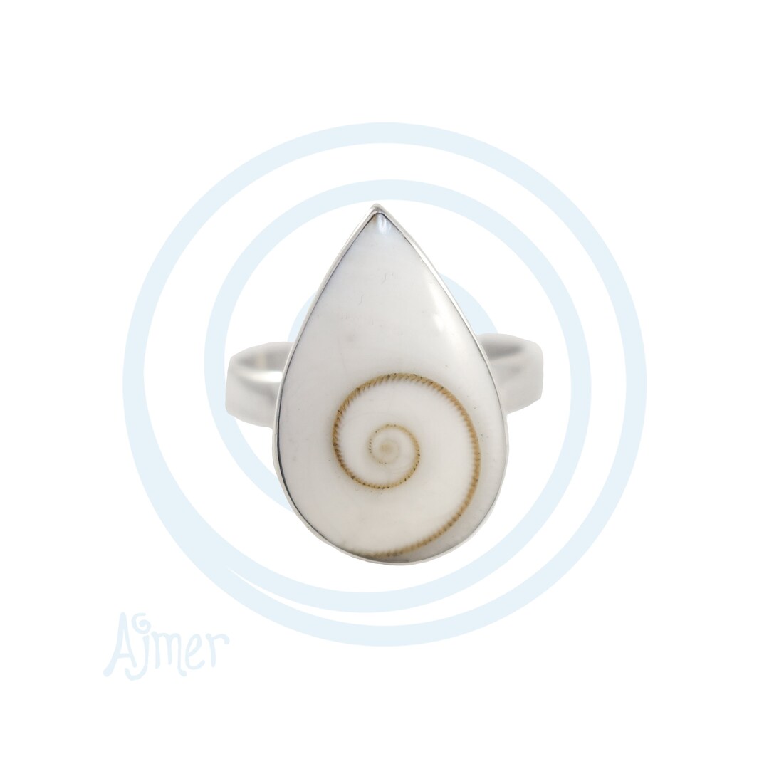 Teardrop Eye of Shiva Shell Ring - Sterling Silver and Operculum ...