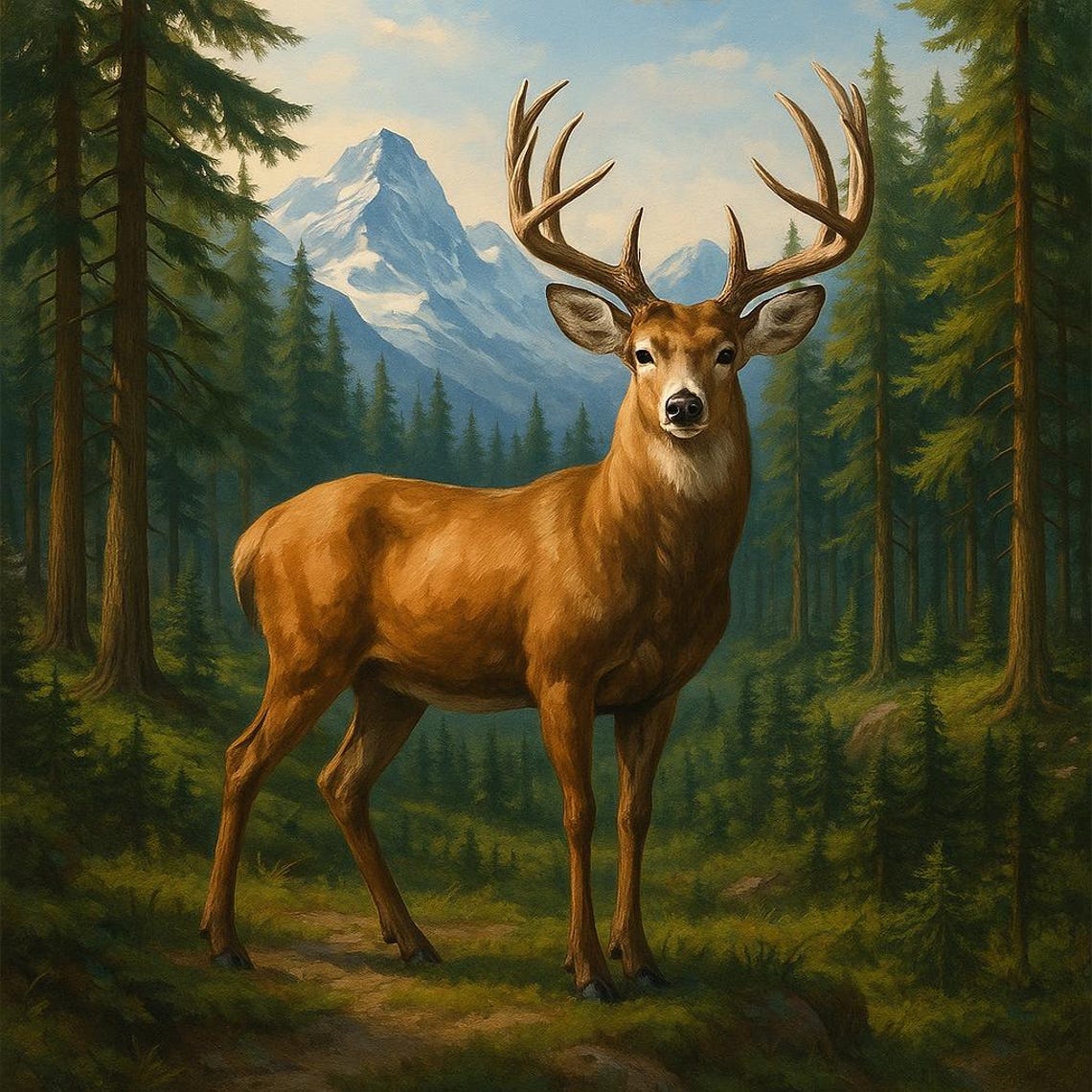 Rustic Deer Wall Art Printable, Buck in Forest With Mountains, Nature ...