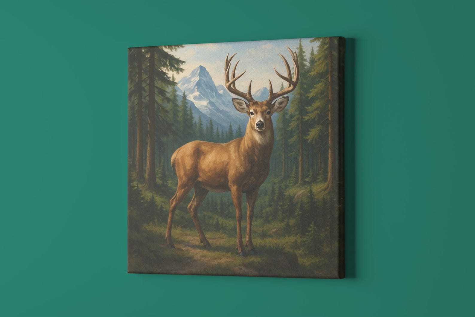 Rustic Deer Wall Art Printable, Buck in Forest With Mountains, Nature ...
