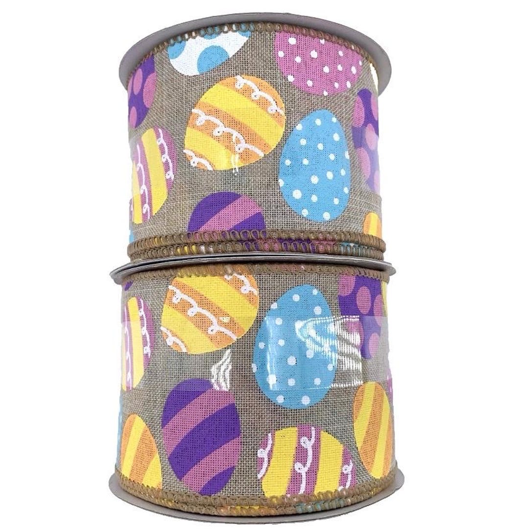 Easter Egg Wired Ribbon, Pastel Colors, Spring Wreath Decor, 2.5