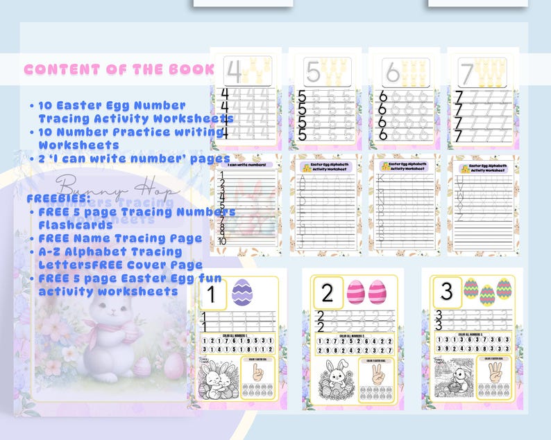 BUNNY HOP NUMBER Tracing Worksheet for Kids Ages 3-8 | Spring Themed ...