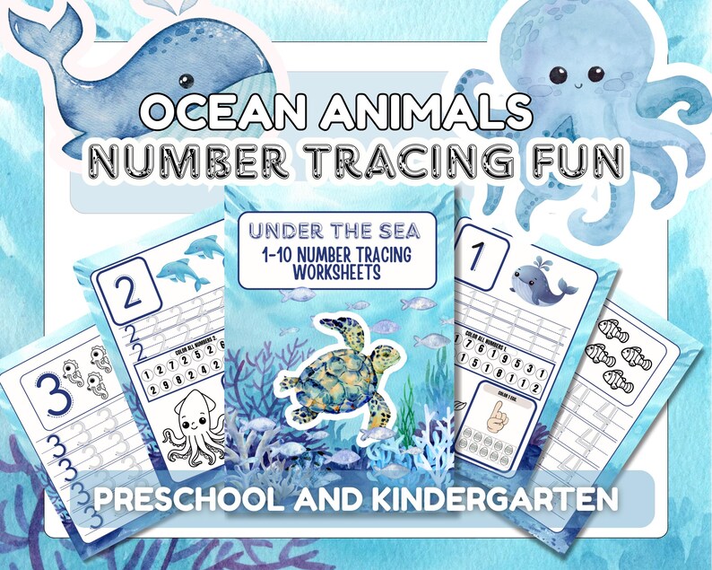 OCEAN ANIMAL-THEMED Number Tracing Worksheets | Printable Learning ...