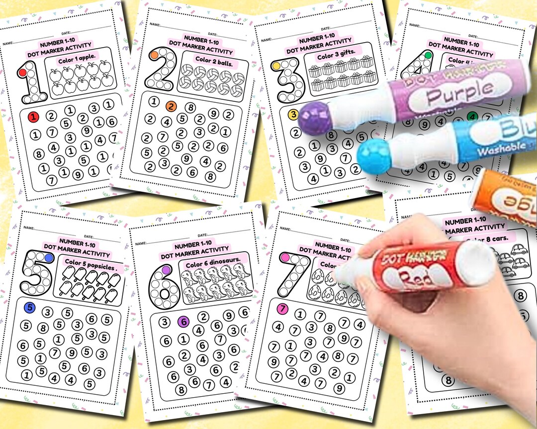 Numbers 1-10 Dot Marker Worksheets: Dab Pages, Ages 3-8 (digital ...