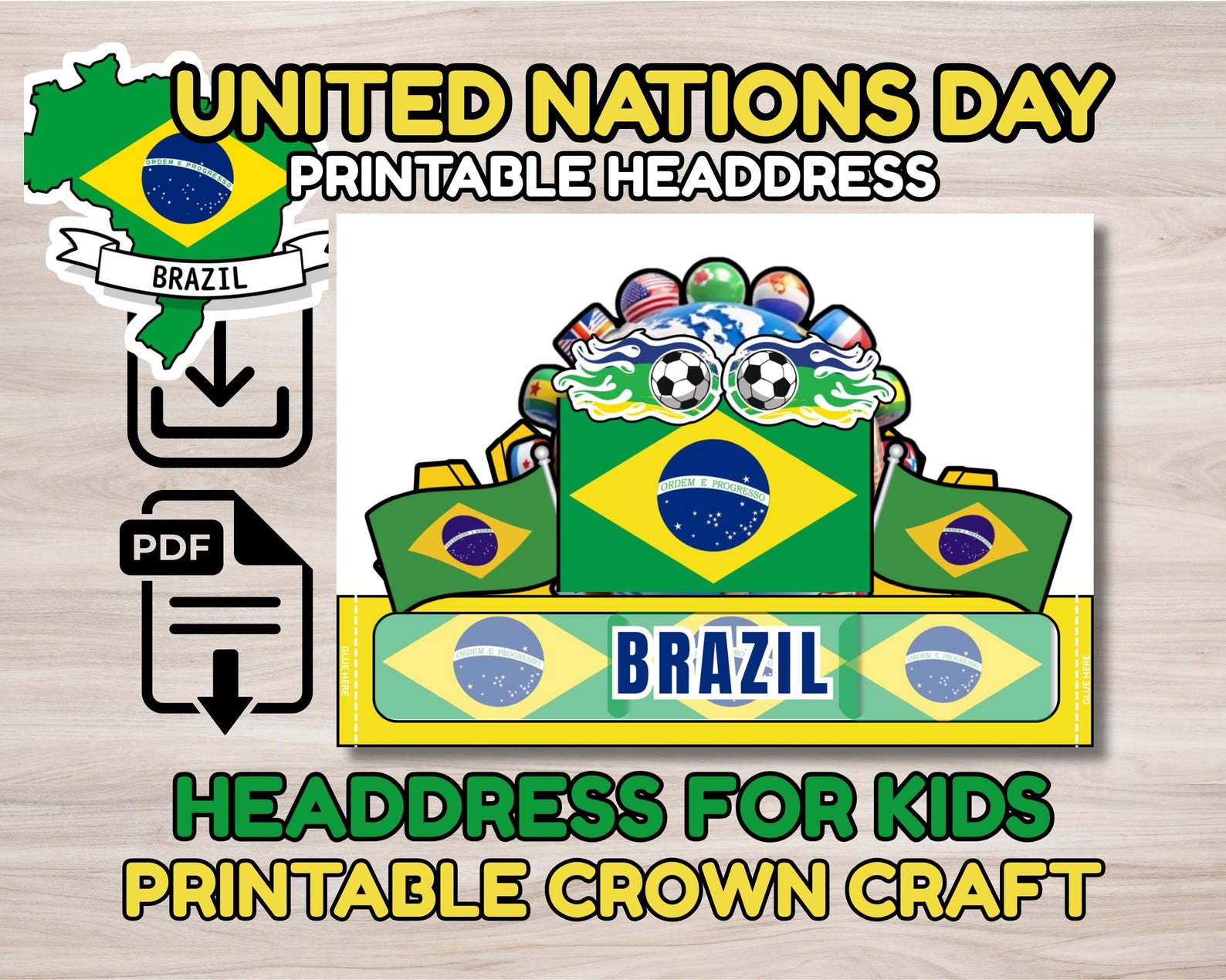 Brazil Flag Headdress: United Nations Day Printable Craft (PDF) - Etsy