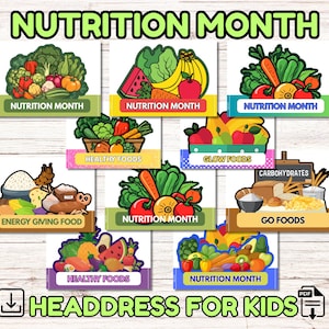 20 NUTRITION MONTH HEADDRESS Bundle Printable Healthy Food Headdress Template , Kindergarten ...