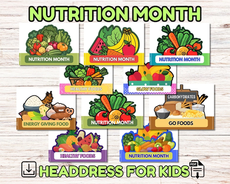 20 NUTRITION MONTH HEADDRESS Bundle Printable Healthy Food Headdress ...