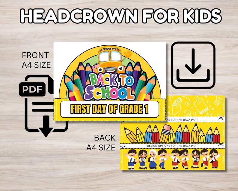 First Day of Grade 1 Crown: Printable Back to School Craft (digital ...