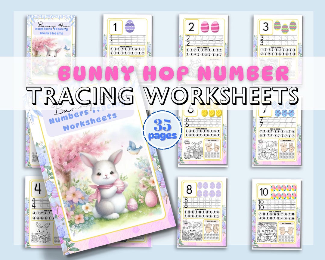 BUNNY HOP NUMBER Tracing Worksheet for Kids Ages 3-8 | Spring Themed ...
