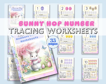 BUNNY HOP NUMBER Tracing Worksheet for Kids Ages 3-8 | Spring Themed ...