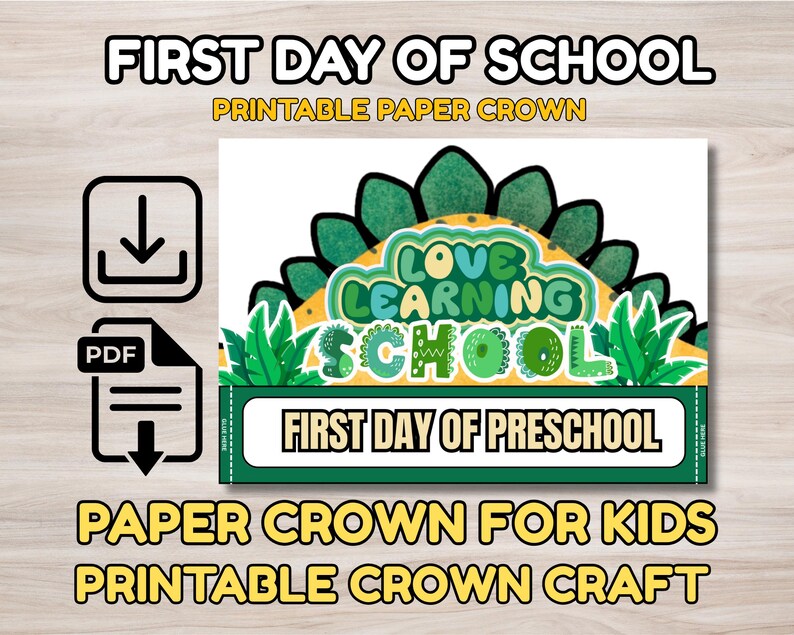 Dinosaur First Day of School Crown: Printable Preschool Paper Craft ...