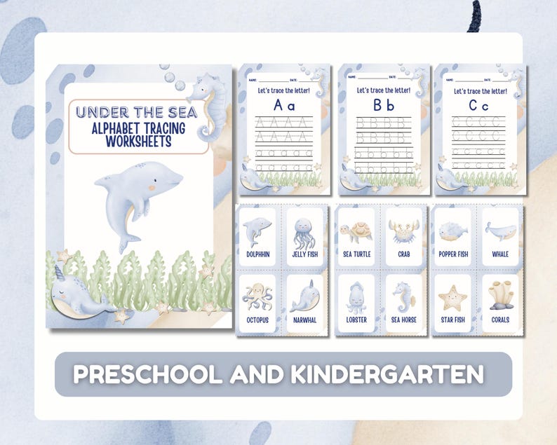 UNDER THE SEA 60+ Alphabet Letters Tracing Worksheets and Free ...