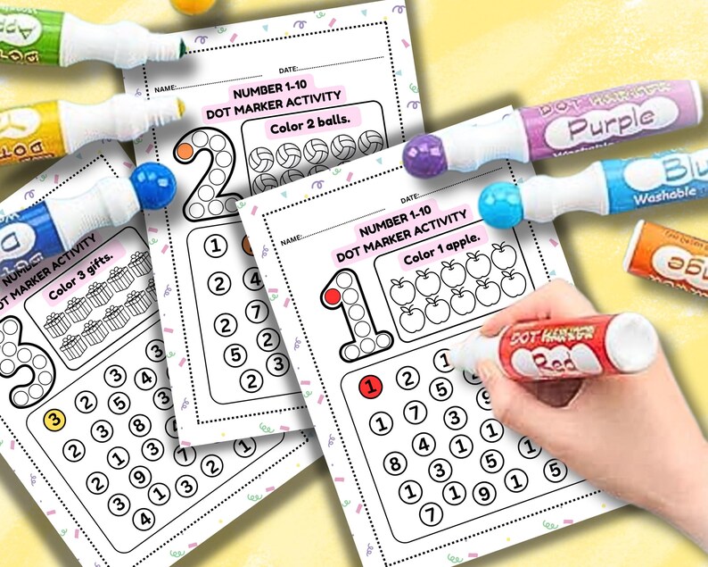 Numbers 1-10 Dot Marker Worksheets: Dab Pages, Ages 3-8 (digital ...