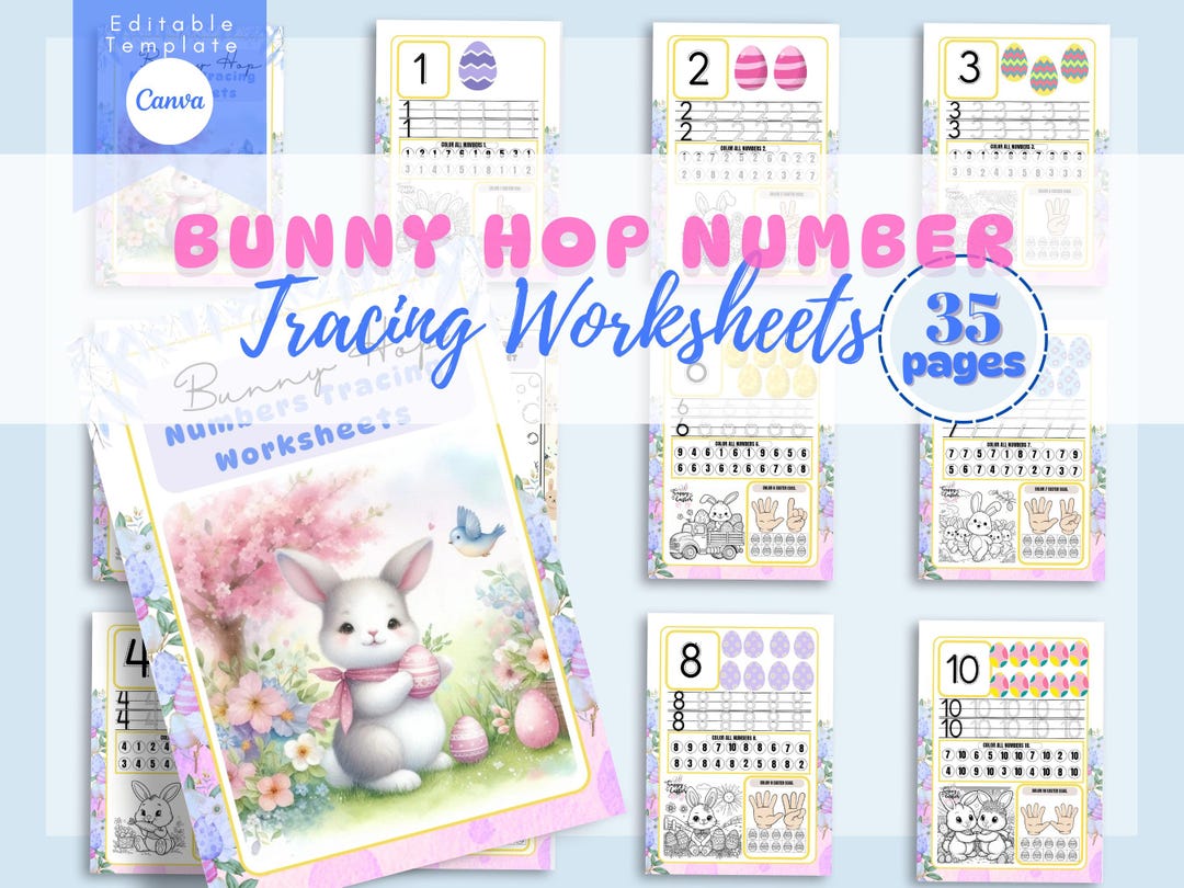 BUNNY HOP NUMBER Tracing Worksheet for Kids Ages 3-8 | Spring Themed ...