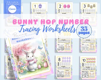 BUNNY HOP NUMBER Tracing Worksheet for Kids Ages 3-8 | Spring Themed ...