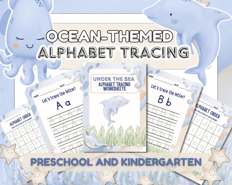 UNDER THE SEA 60+ Alphabet Letters Tracing Worksheets and Free ...