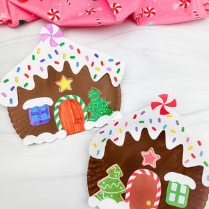Gingerbread House Paper Plate Craft Template | Christmas Art Activity ...